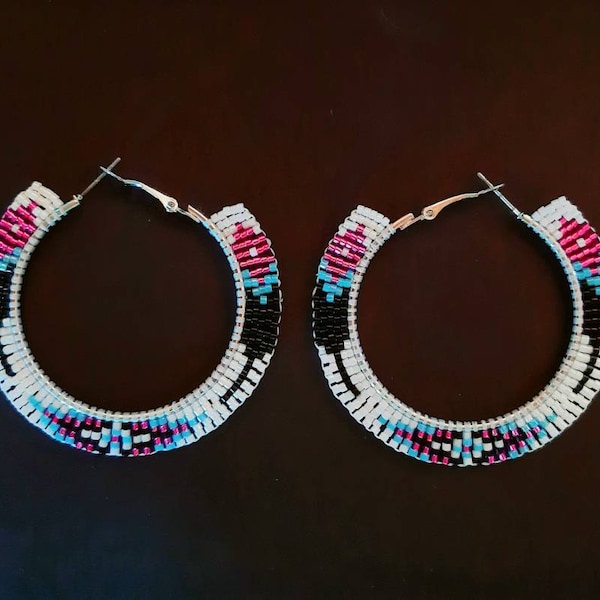 Beaded Hoop Earrings - Etsy