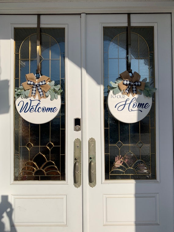 Welcome to our home double wood round hangers | Etsy