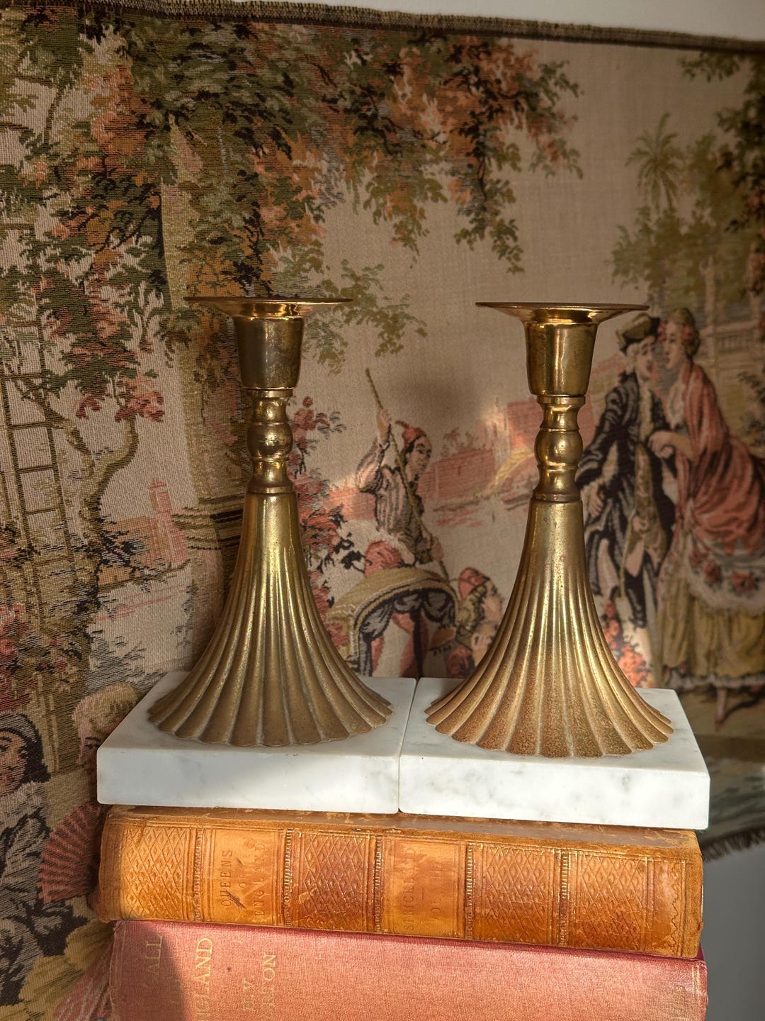 Vintage Pair of Mid Century Torchiere Brass & Marble Art Deco ...