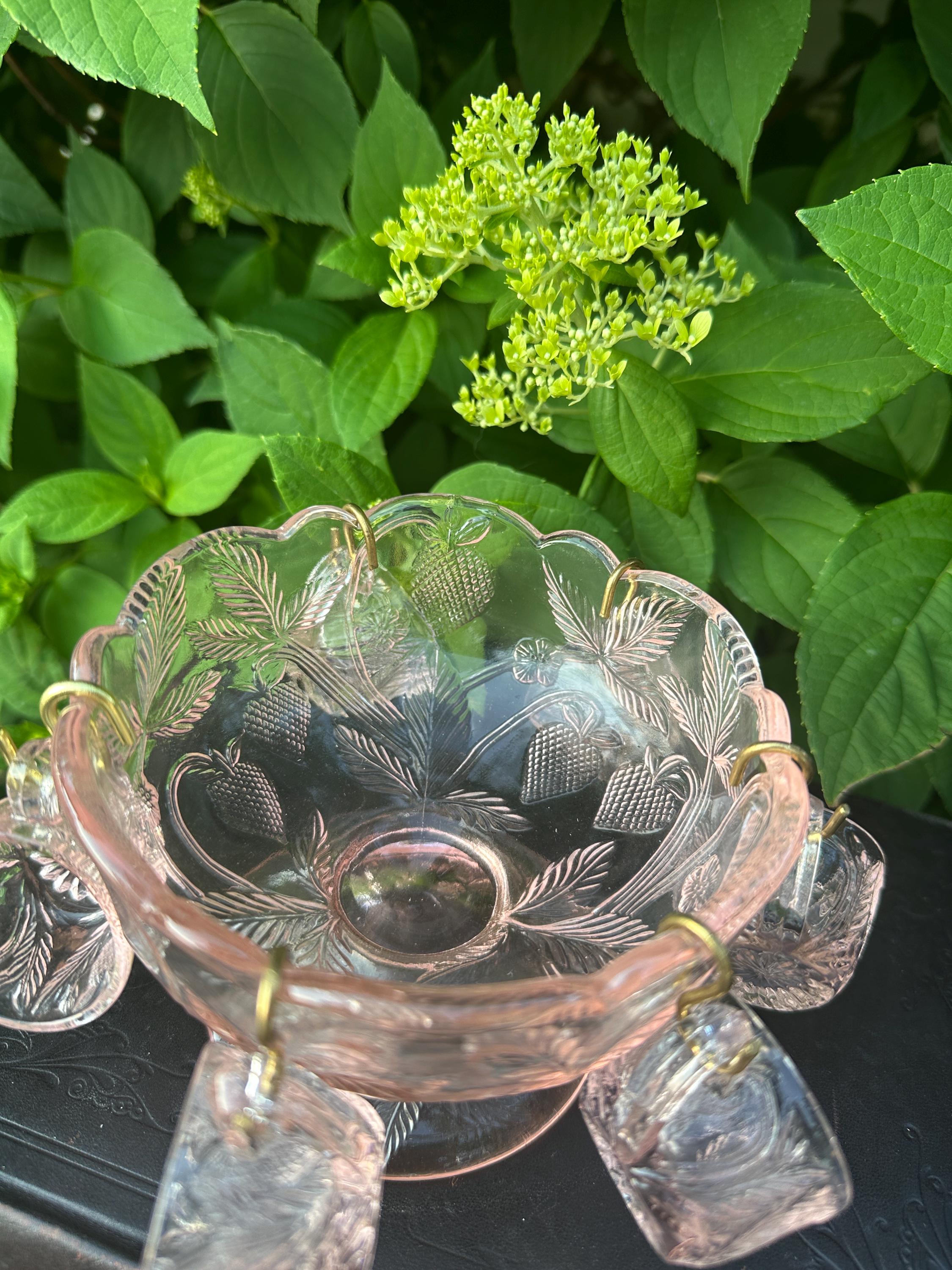 Vintage Miniature Pink Depression Glass Punch Bowl Set | Antique Glass ...