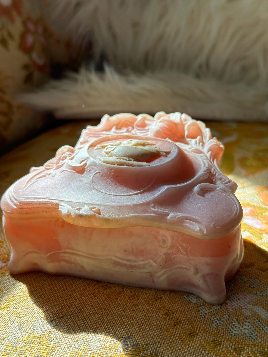 Pink Vintage Genuine Incolay Stone Dove Bird Feeder Jewelry Box - Etsy