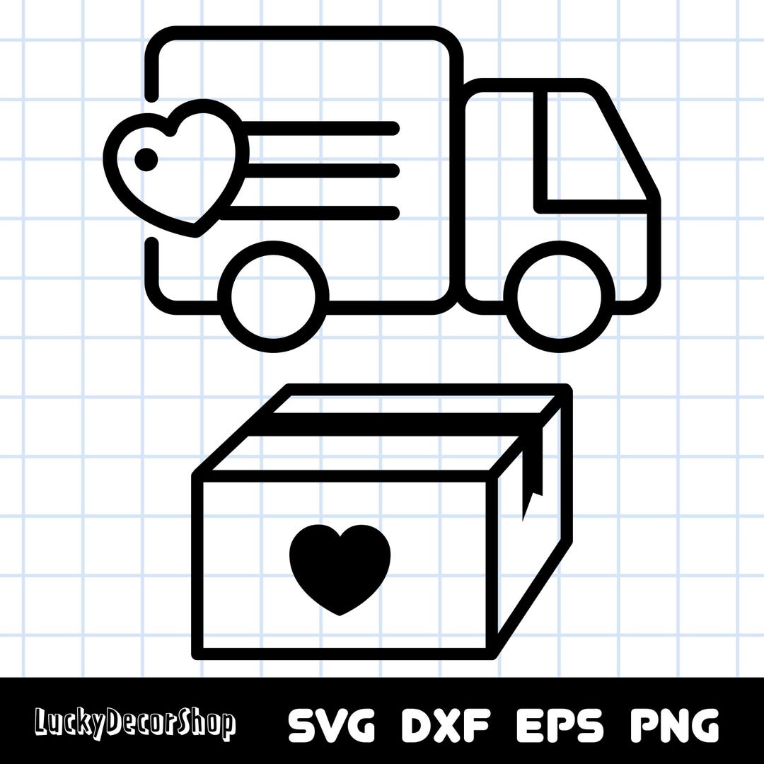 Delivery Truck & Box SVG: Heart Theme, Cut Files (digital Download) - Etsy