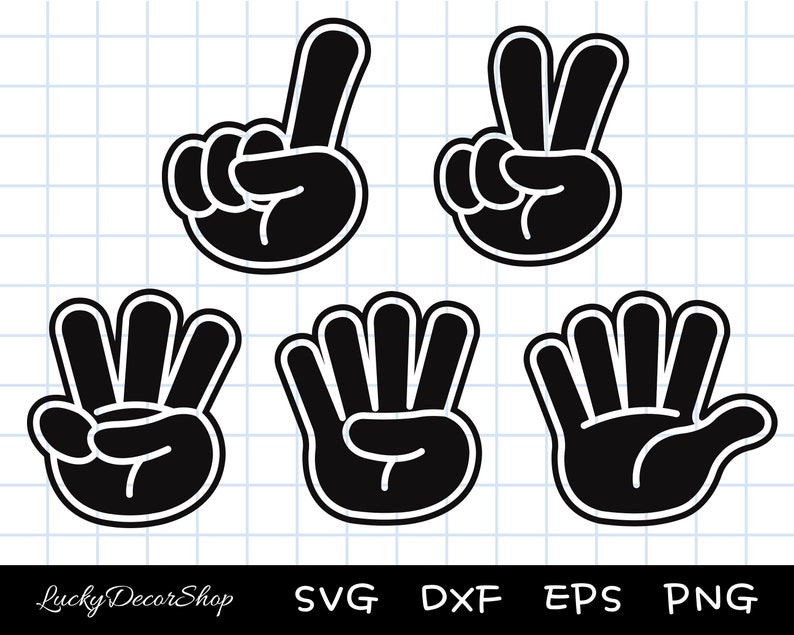 Finger Counting Hand Gesture SVG Clipart: Cut Files (digital Download ...