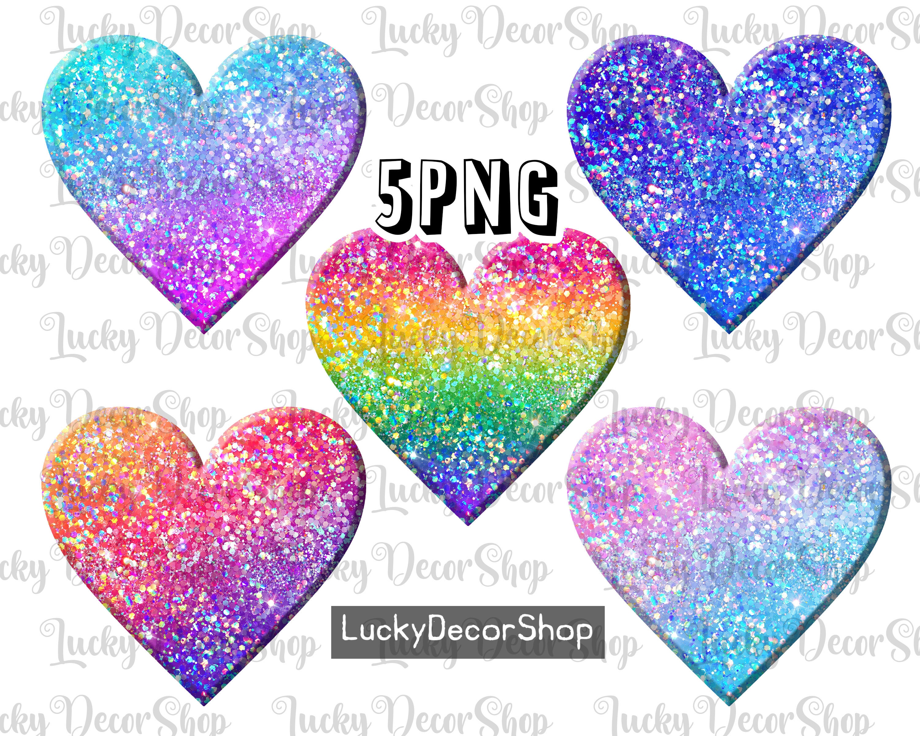 Glitter Hearts Clipart: Colorful PNG Images (digital Download) - Etsy