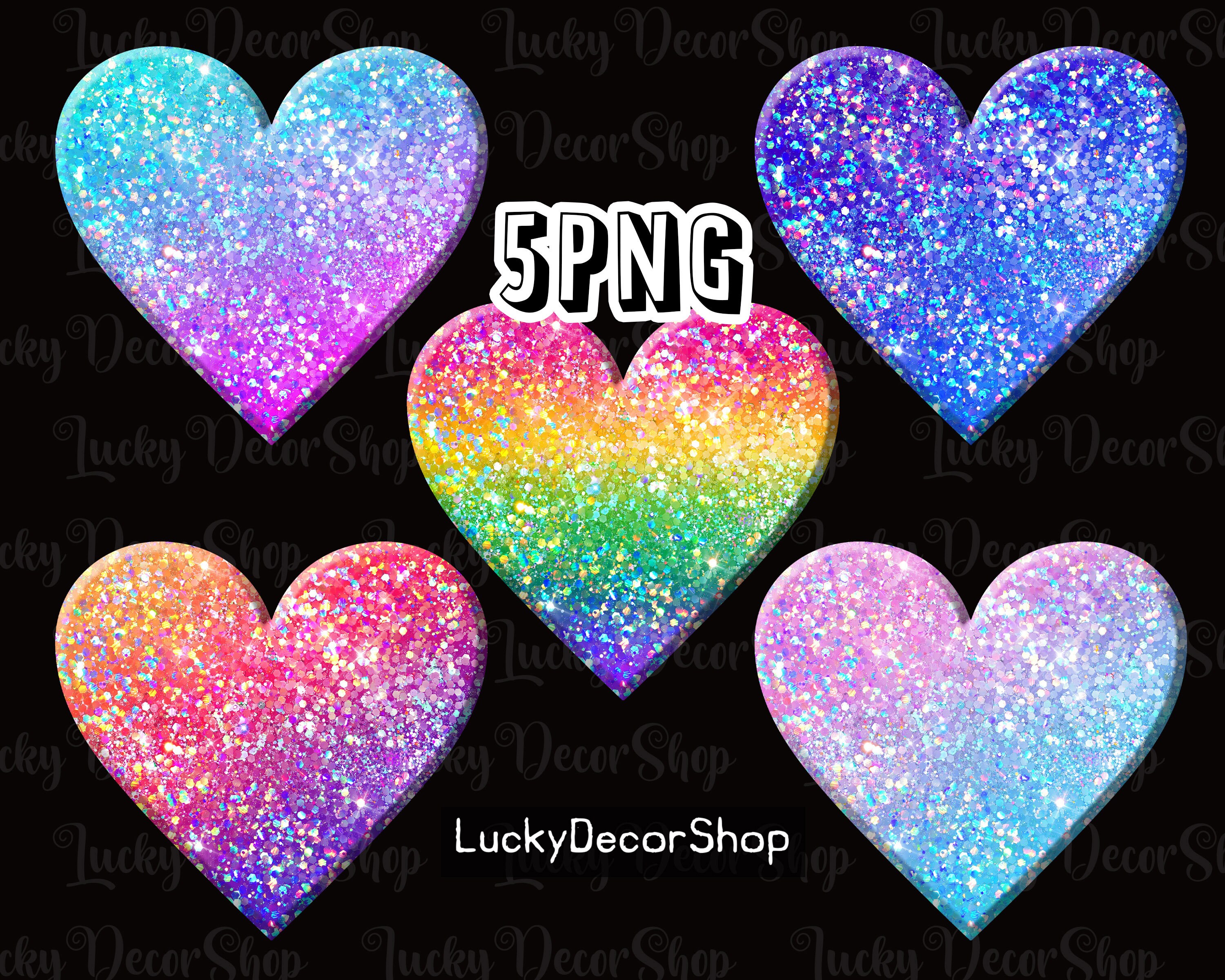 Glitter Hearts Clipart: Colorful PNG Images (digital Download) - Etsy