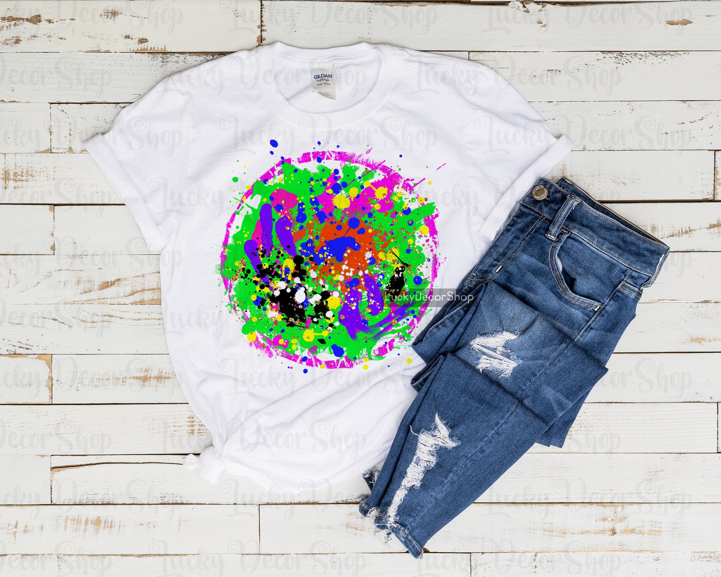 Neon Paint Splatter PNG Background: Sublimation Design (digital ...