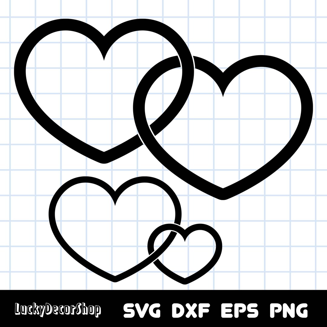 Two Hearts, Connected Hearts Svg, Double Linked Hearts, Cut Files ...