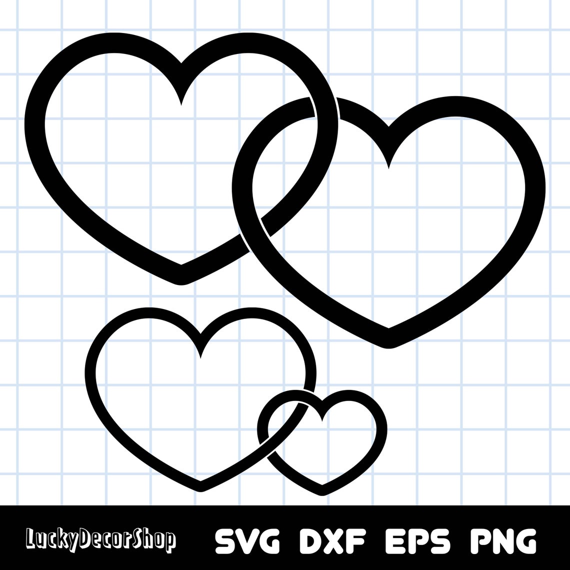 Connected Hearts SVG: Double Linked Hearts Cut Files (digital Download ...