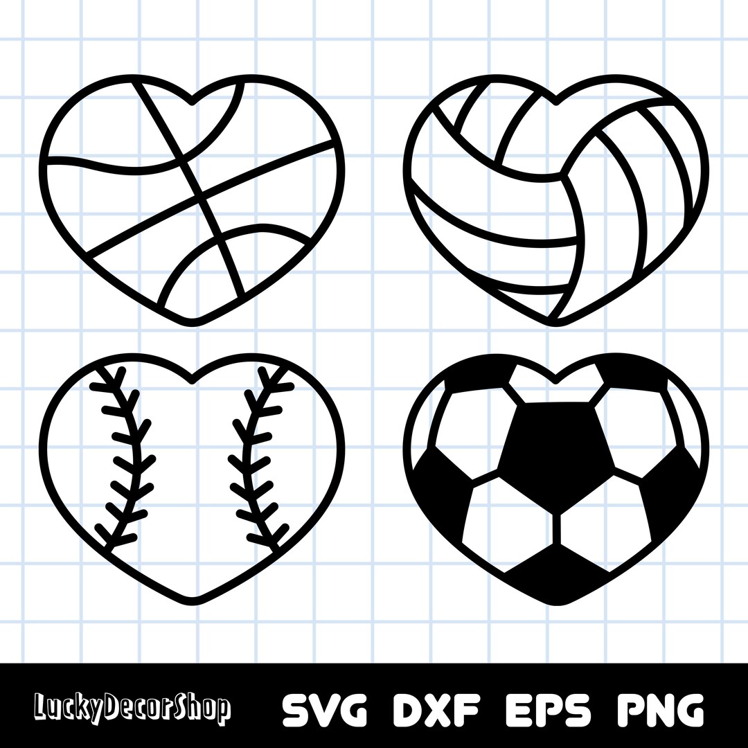 Sport Heart Svg, Sports Ball Hearts SVG, Sports SVG, Instant Download ...