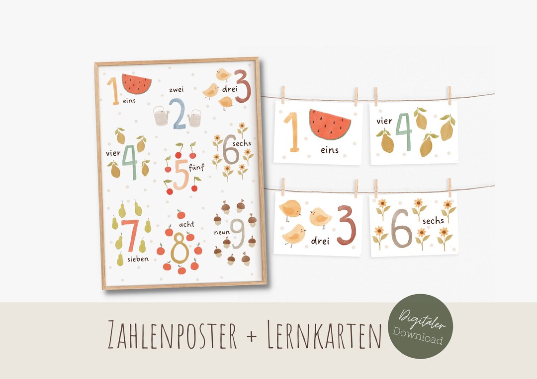 Number Posters and Flash Cards Numbers 1-9 Pdf, Montessori Numbers and ...