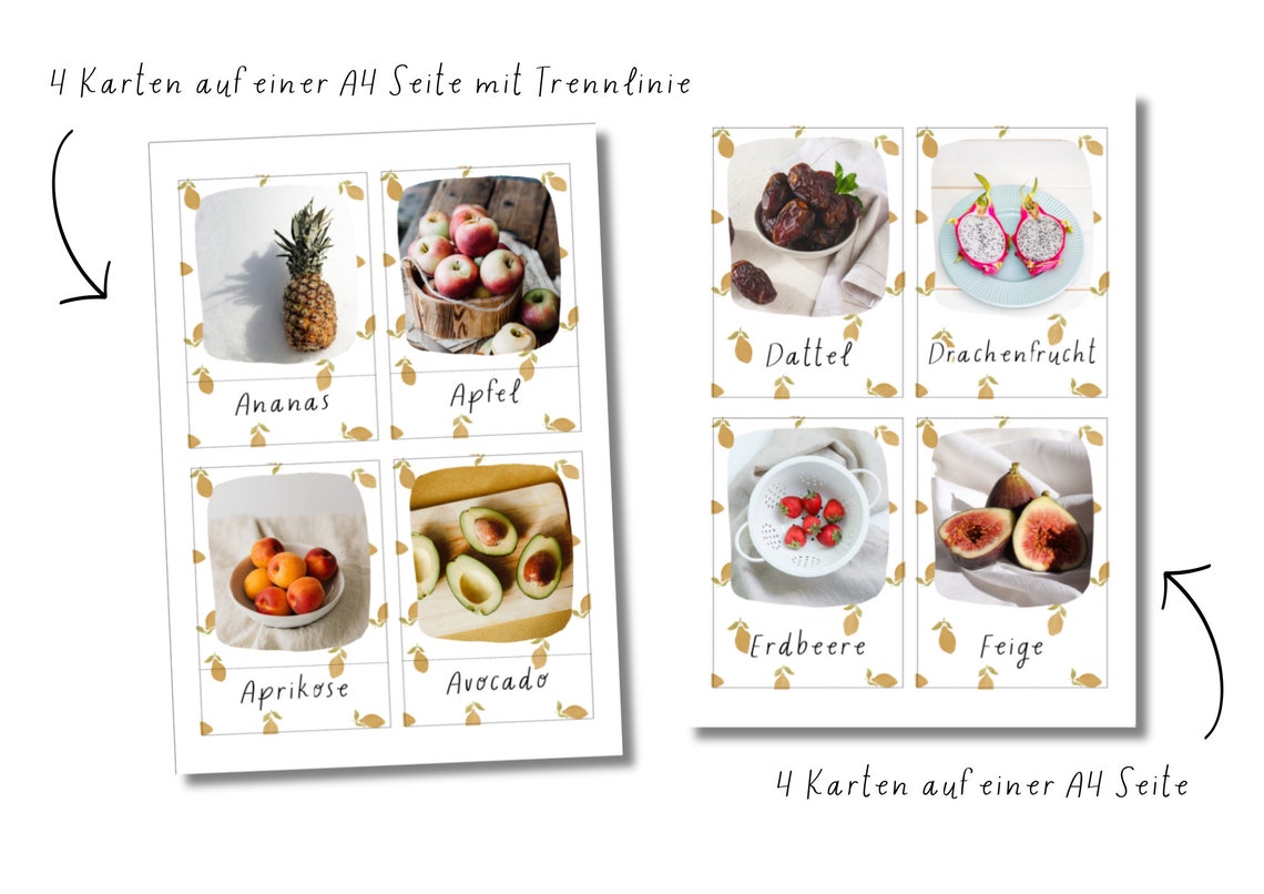 40 Flashcards "fruit" to Print Out Pdf, Montessori Flashcards ...