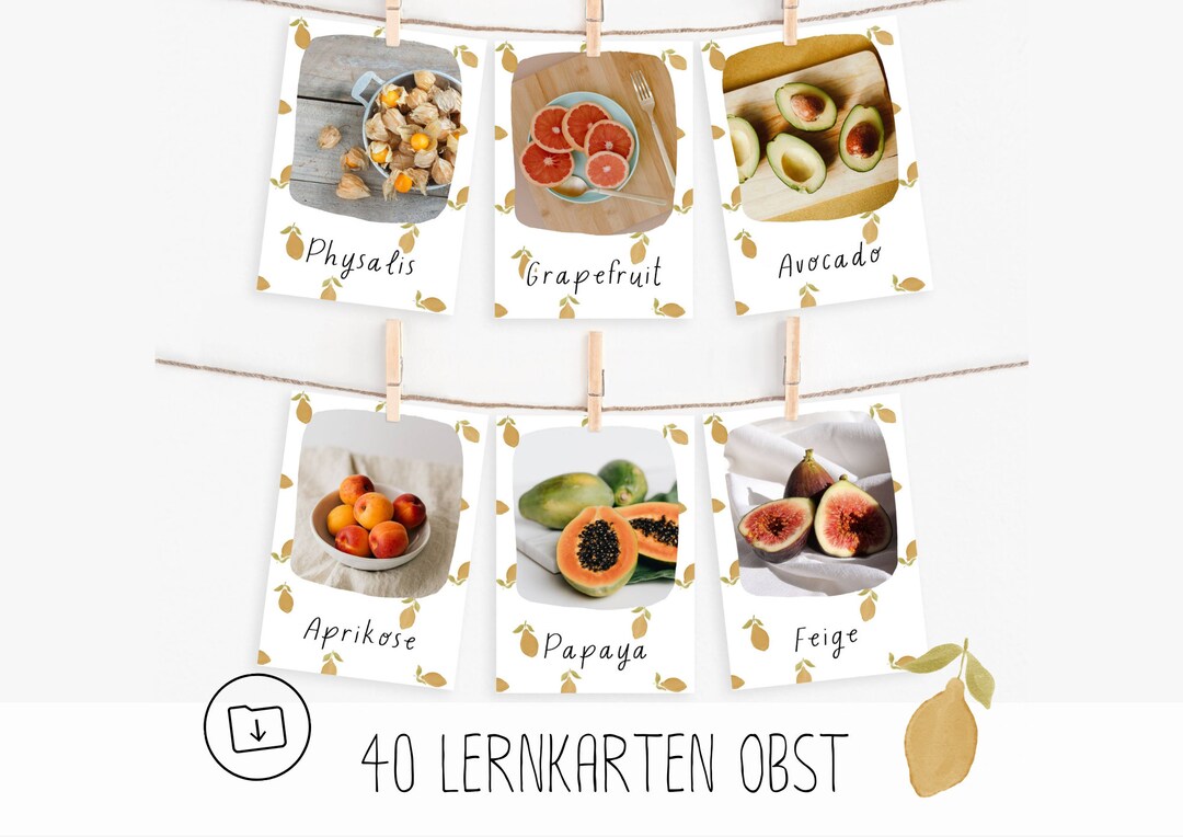 40 Flashcards "fruit" to Print Out Pdf, Montessori Flashcards ...
