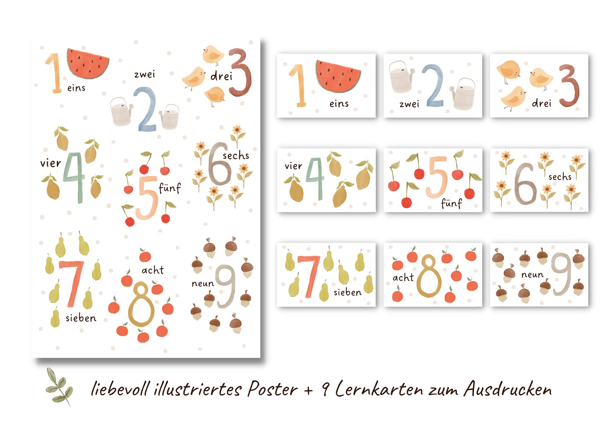 Number Posters and Flash Cards Numbers 1-9 Pdf, Montessori Numbers and ...