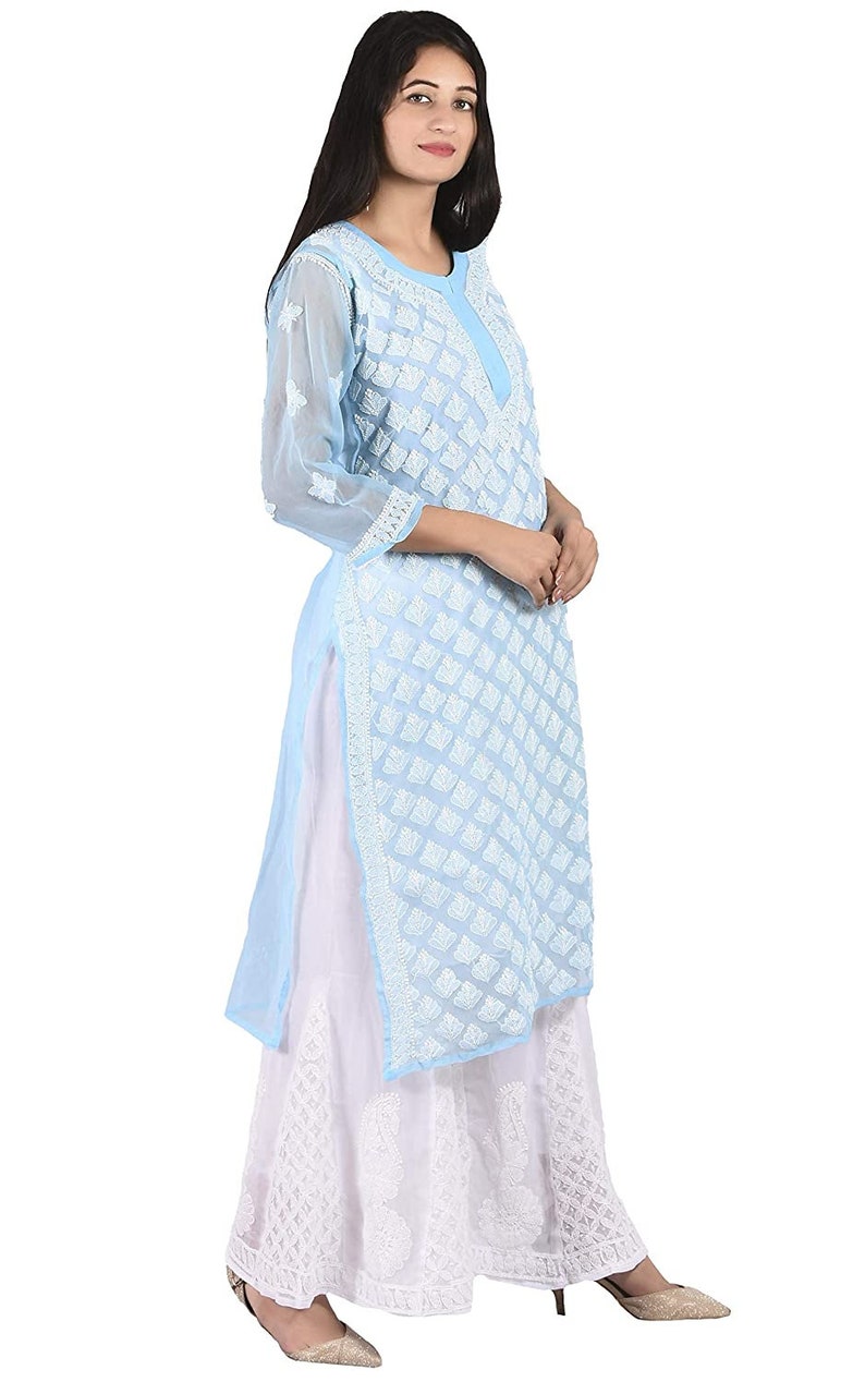 Lucknowi Chikankari Sky Blue Kurti for Women Georgette Women - Etsy