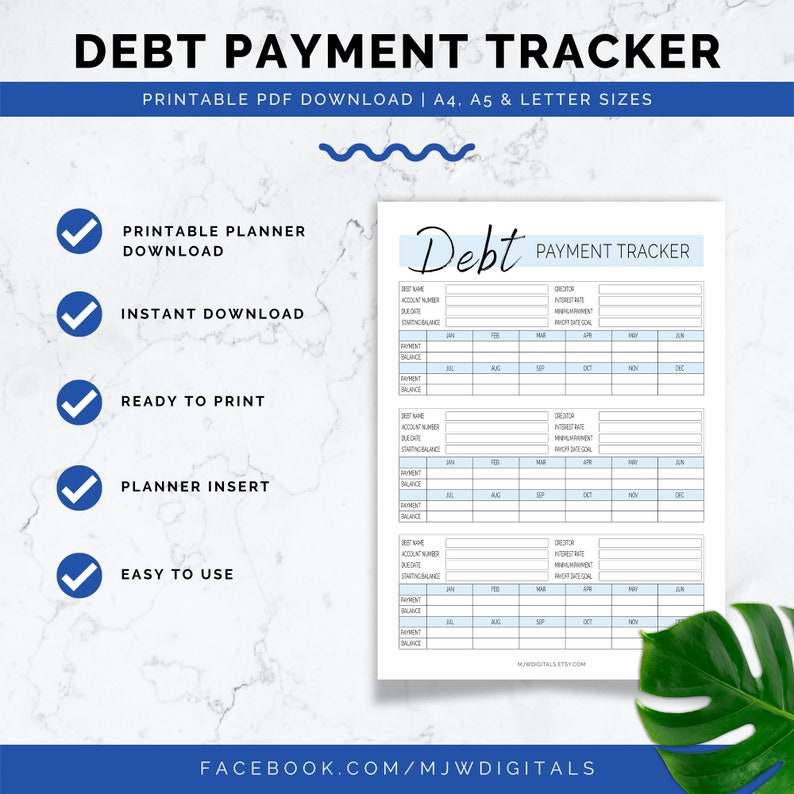 Debt Payment Tracker Printable, Finance Planner (PDF) - Etsy