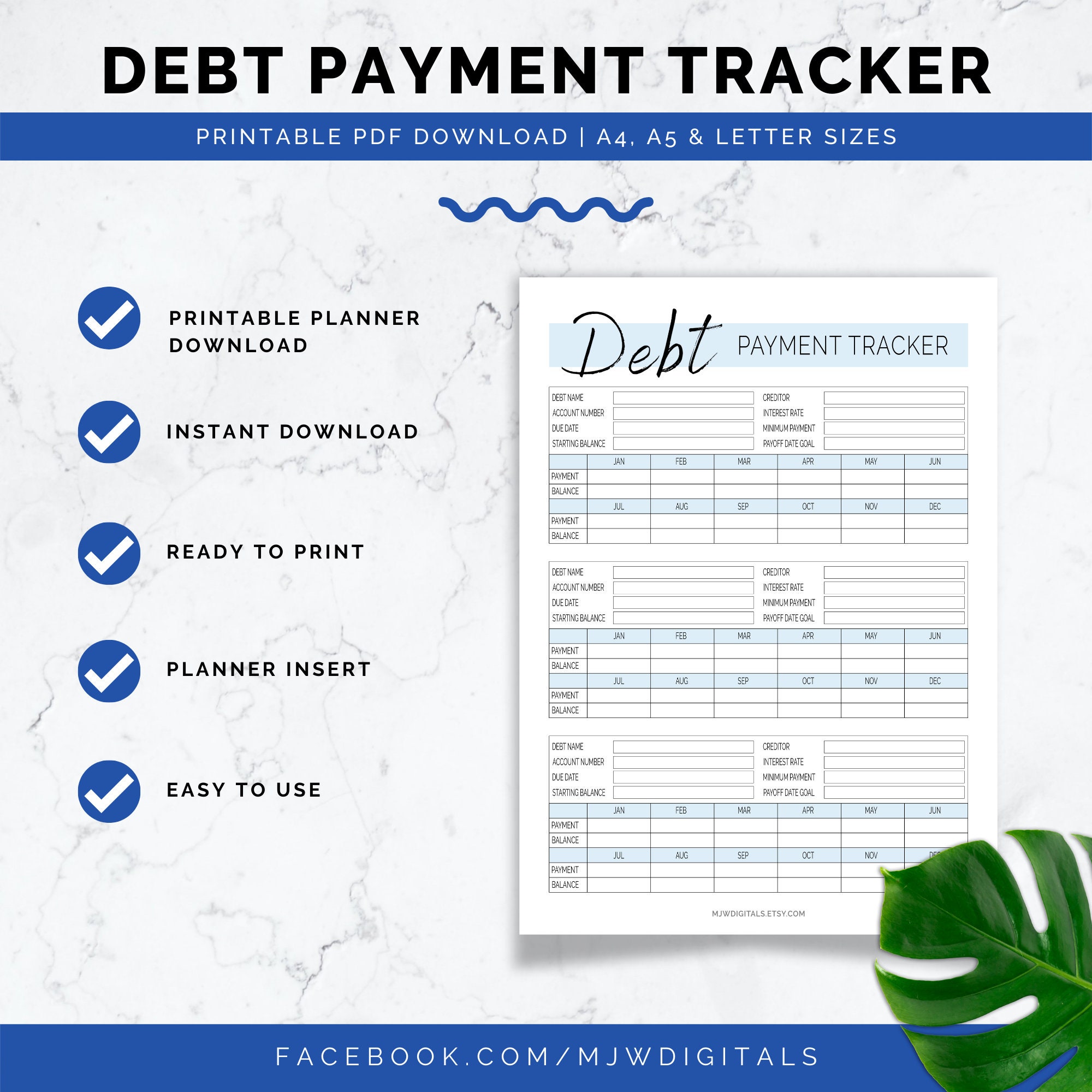 Printable Planner, Debt Tracker Printable Planner Page, Finance Planner ...
