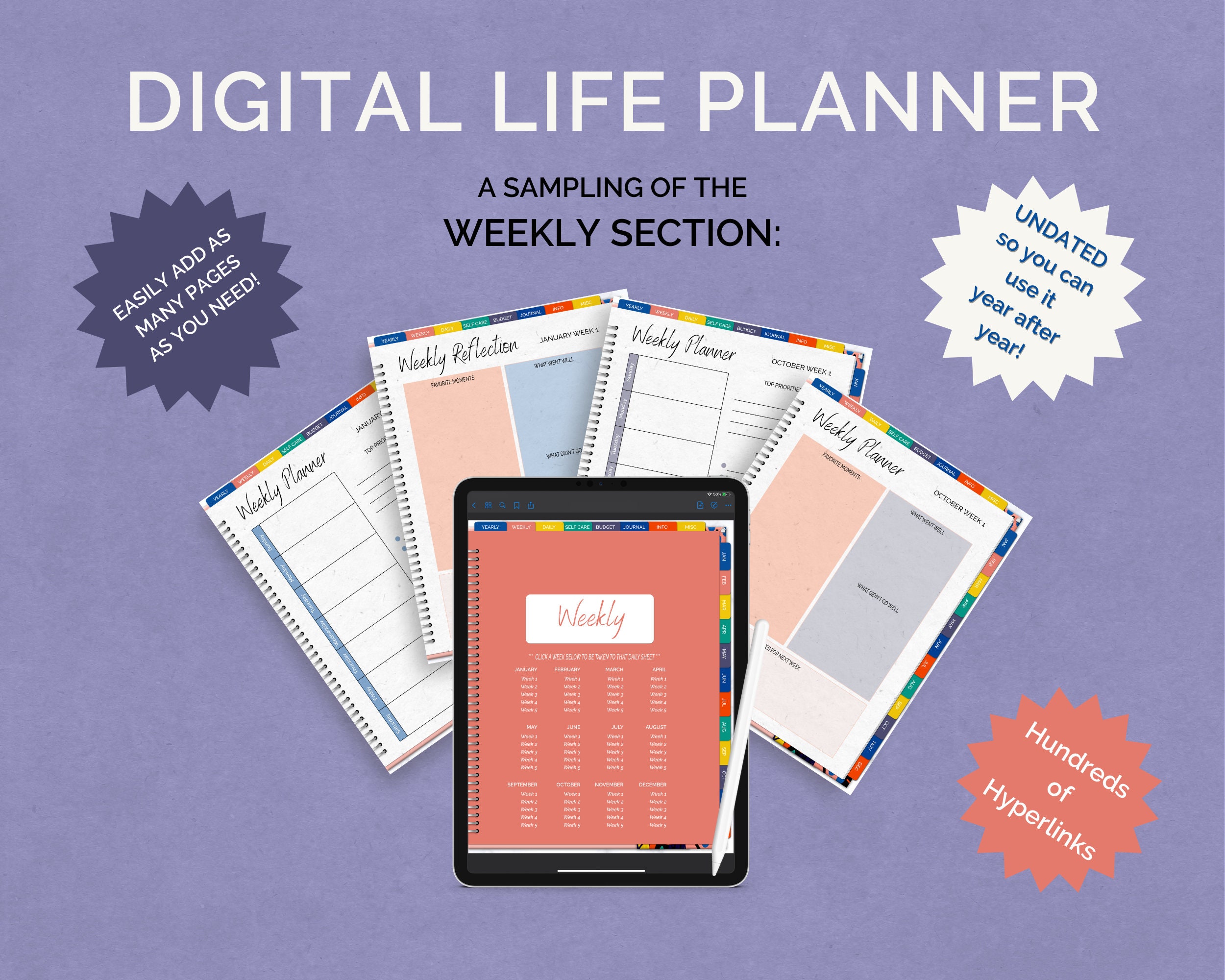 Life Planner & Organizer, Undated, Digital Planner for Note-taking Apps ...