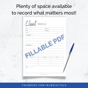 Client Profile, Fillable, Printable Customer Information Card, Customer ...