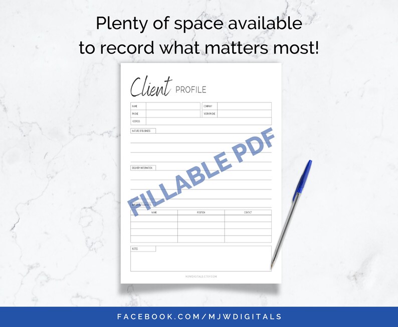 Client Profile, Fillable, Printable Customer Information Card, Customer ...