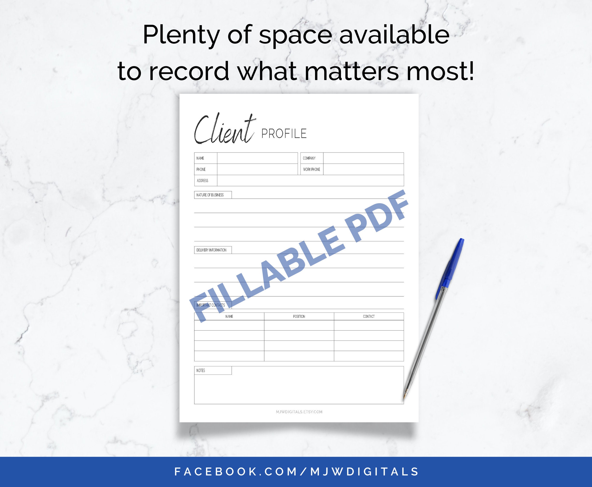 Client Profile, Fillable, Printable Customer Information Card, Customer ...