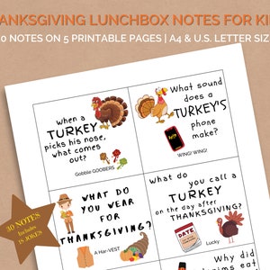 Thanksgiving, Lunchbox Notes for Kids, Printable, 30 Thanksgiving Lunch ...