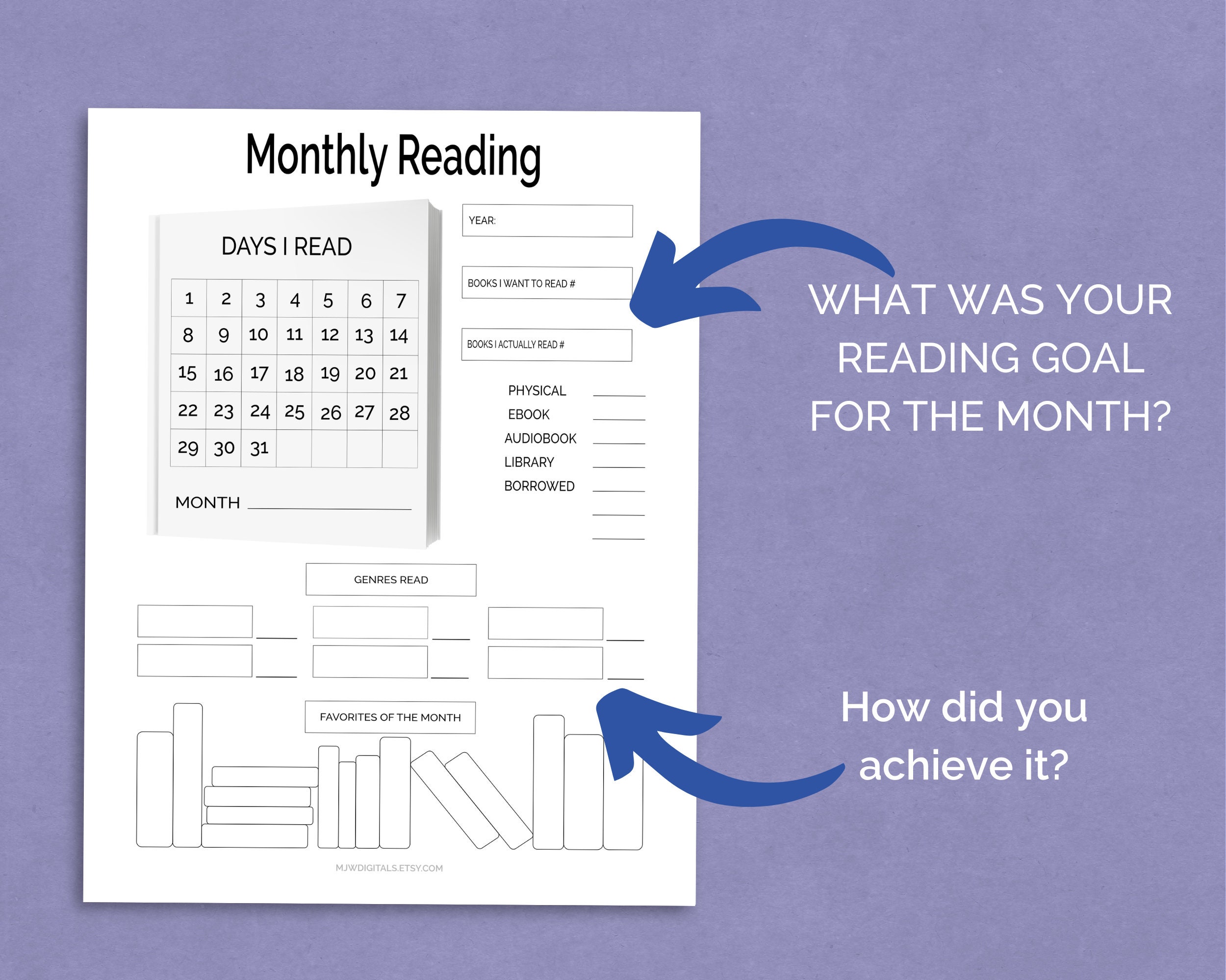 Minimalist Reading Journal, Deluxe Book Planner (printable PDF) - Etsy