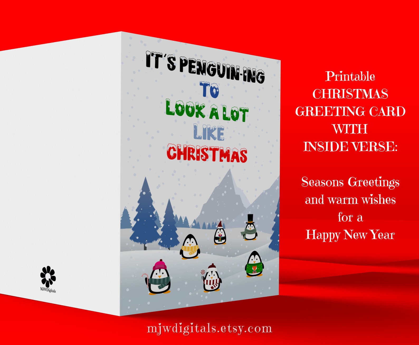 Christmas Card, PRINTABLE, Funny Christmas Card, Penguin, INSTANT ...