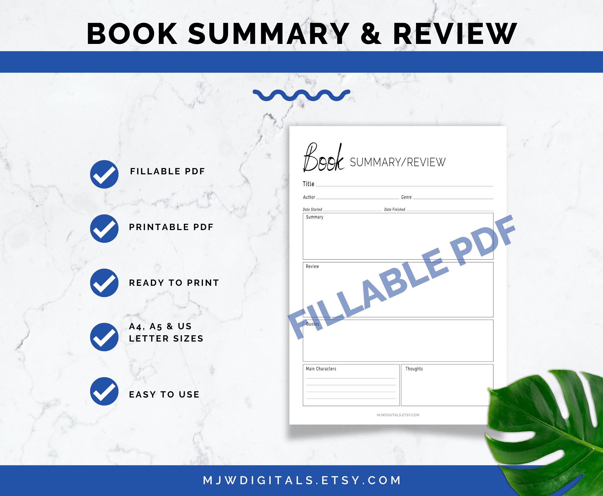 Book Review Template, Reading Summary, Book Lovers Printable, Fillable ...