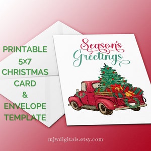 Vintage Red Truck Christmas Card, Printable Holiday Greeting (digital ...