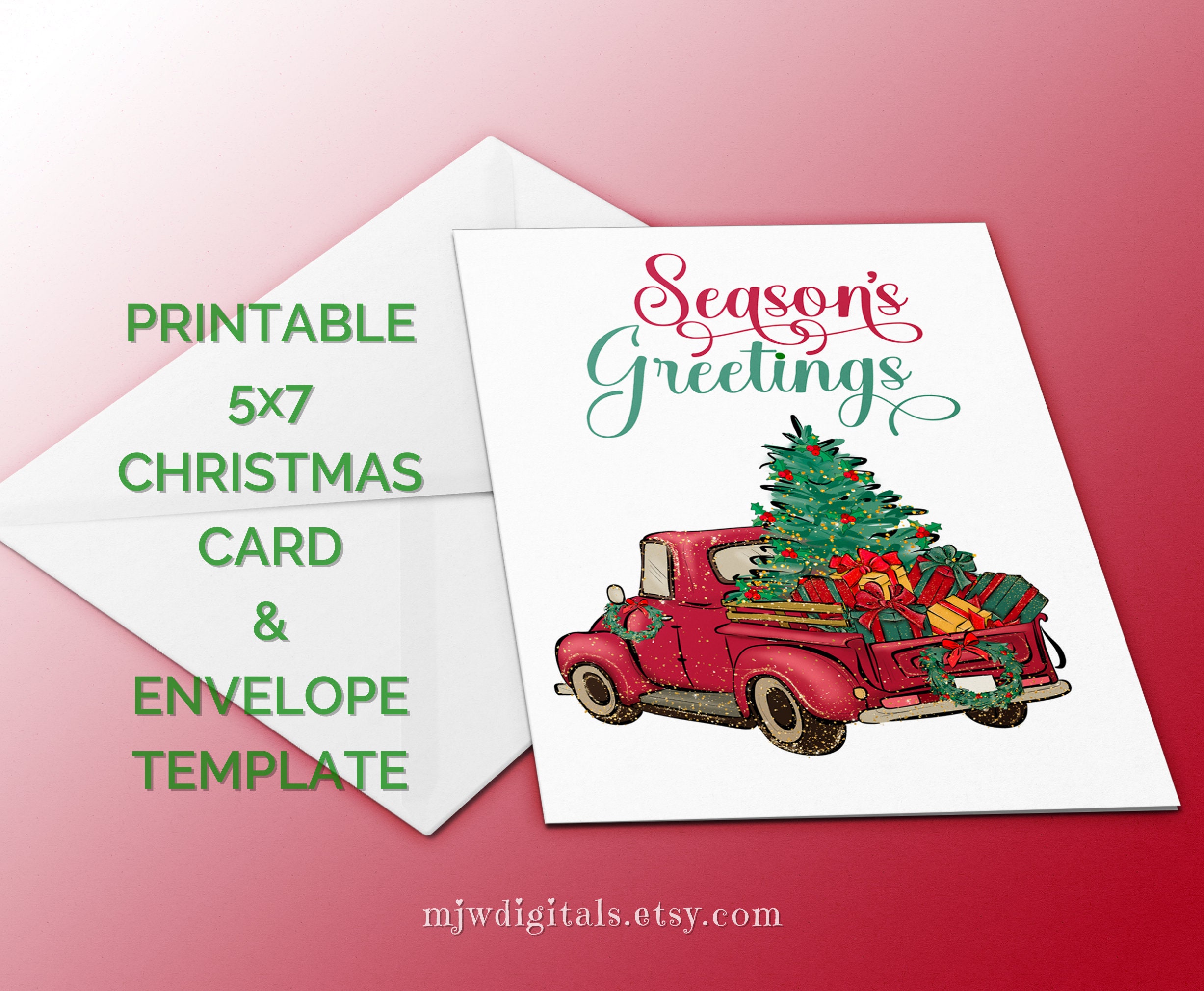 Vintage Red Truck Christmas Card, Printable Holiday Greeting (digital ...