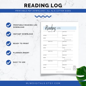 Printable Reading Log, Book Tracker, Reading Tracker, Reading Template ...