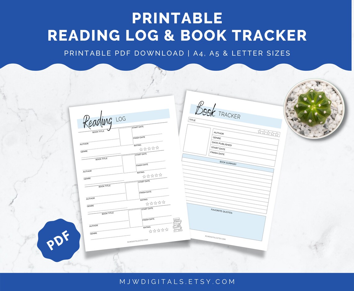 Printable Reading Log, Book Tracker, Book Summary, Book Review, Reading ...