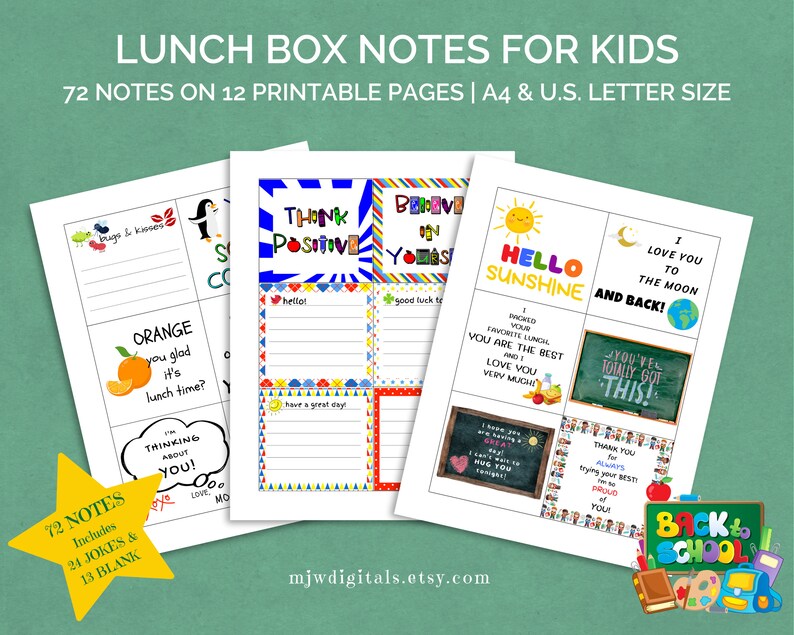 Kids Lunchbox Notes, Jokes, Inspirational Cards (printable PDF) - Etsy