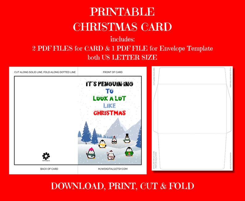 Funny Penguin Christmas Card, Printable Holiday Card (digital Download ...