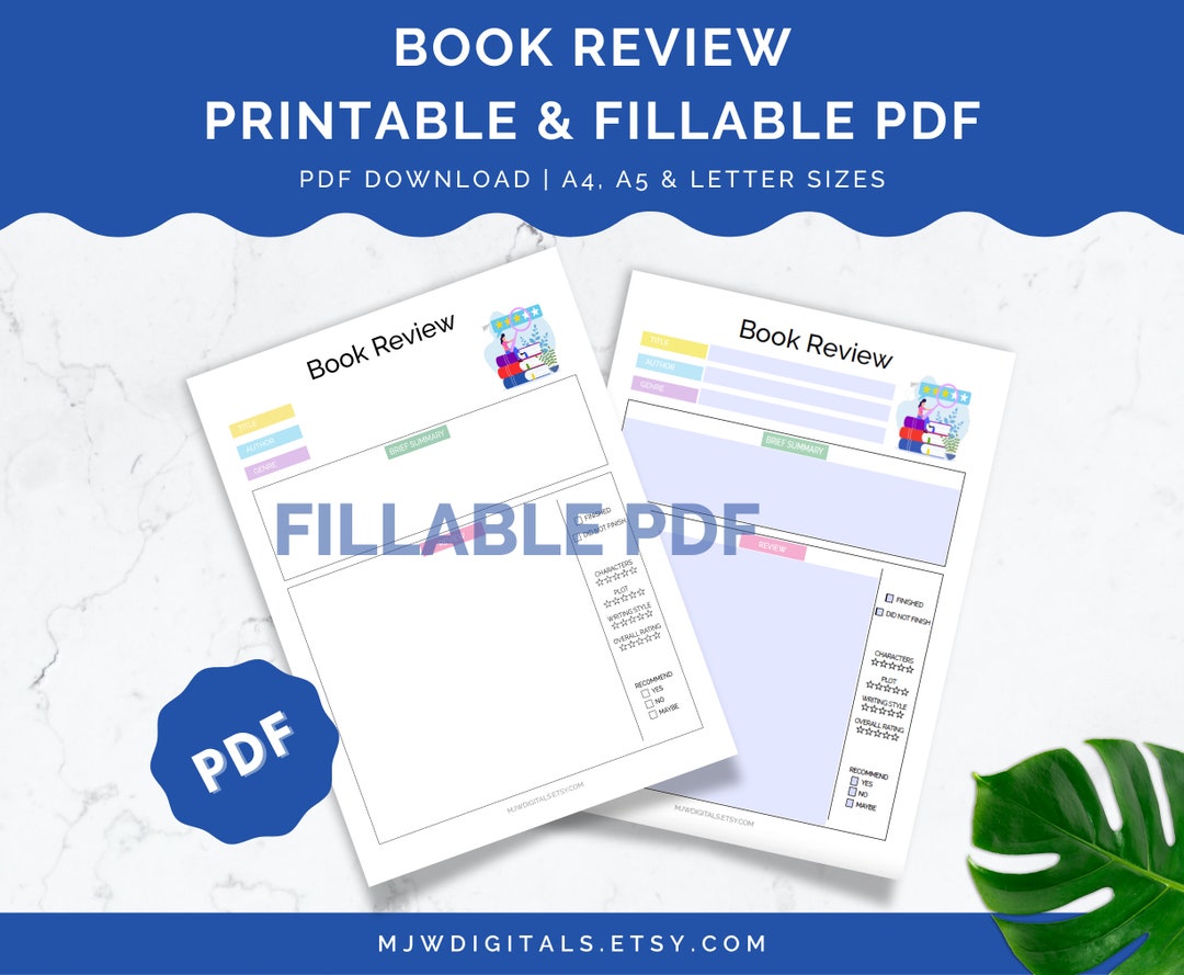 Book Review, Book Summary, Printable Template, Fillable PDF, Reading ...