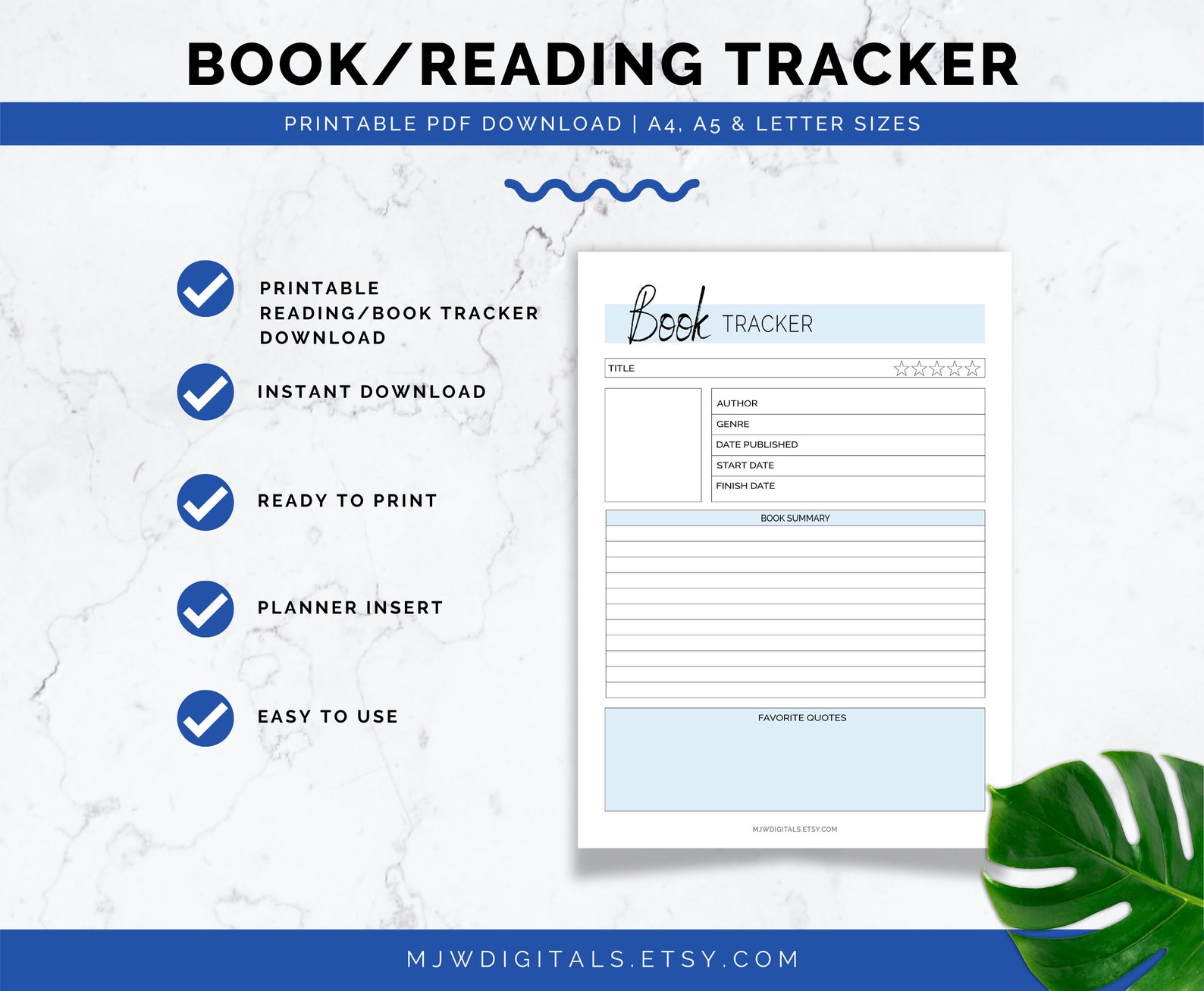 Printable Book Tracker, Book Review, Book Summary, Reading Tracker ...