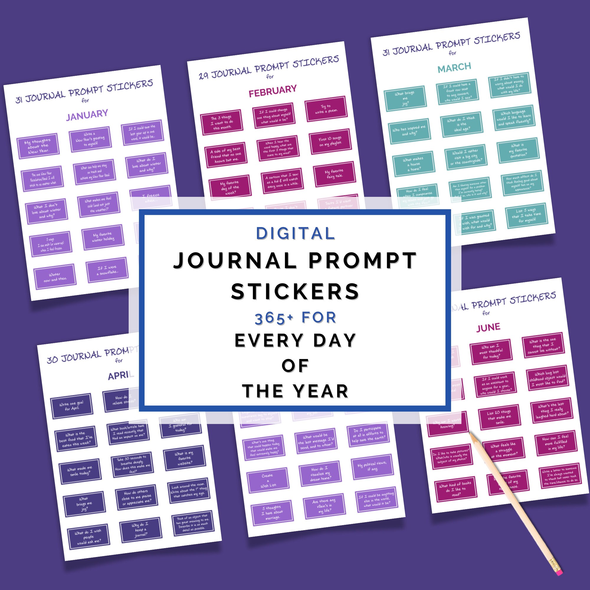 Digital Journal Prompts, Digital Planner Stickers, Stickers Pack, 365 ...