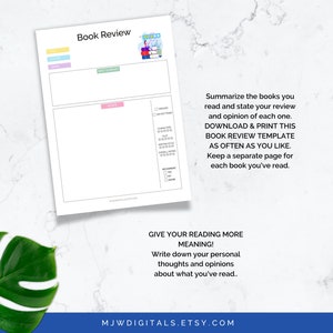 Book Review, Book Summary, Printable Template, Fillable PDF, Reading ...