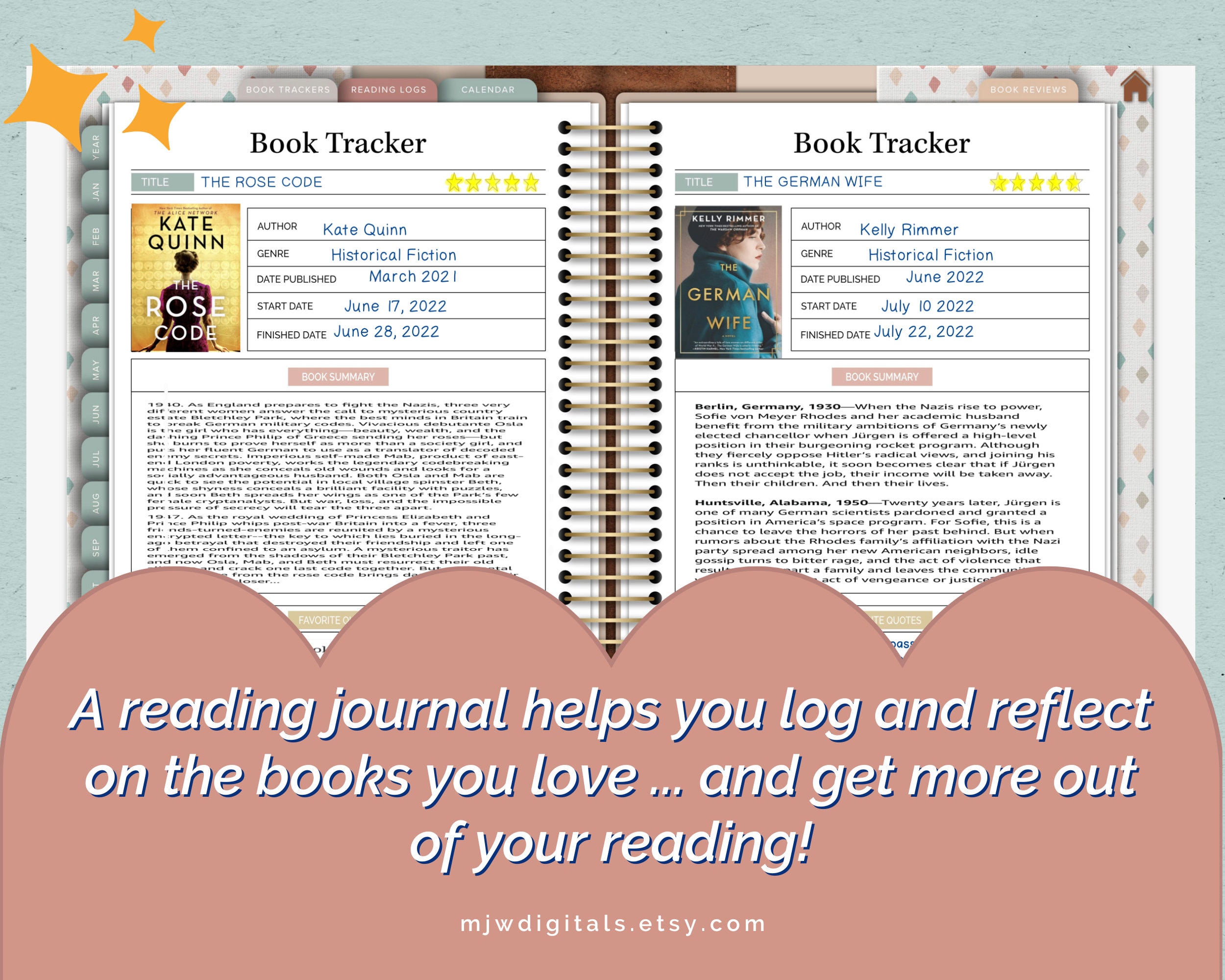 Book Lovers Reading Journal, Deluxe, Digital Reading Planner, Boho ...