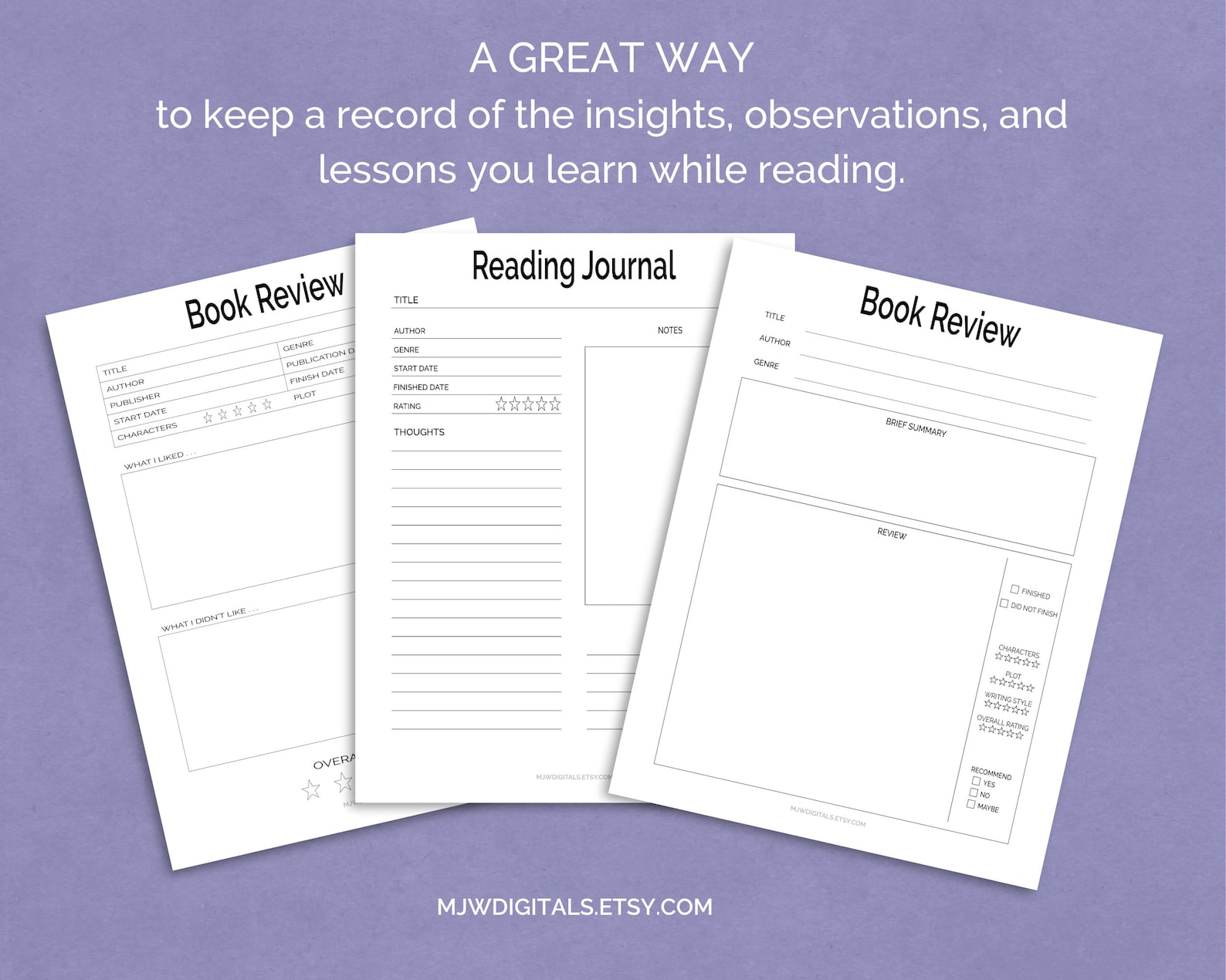 Minimalist Reading Journal, Deluxe Book Planner (printable PDF) - Etsy