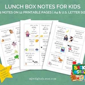 Lunchbox Notes for Kids, Printable, 72 Lunch Notes for Kids ...