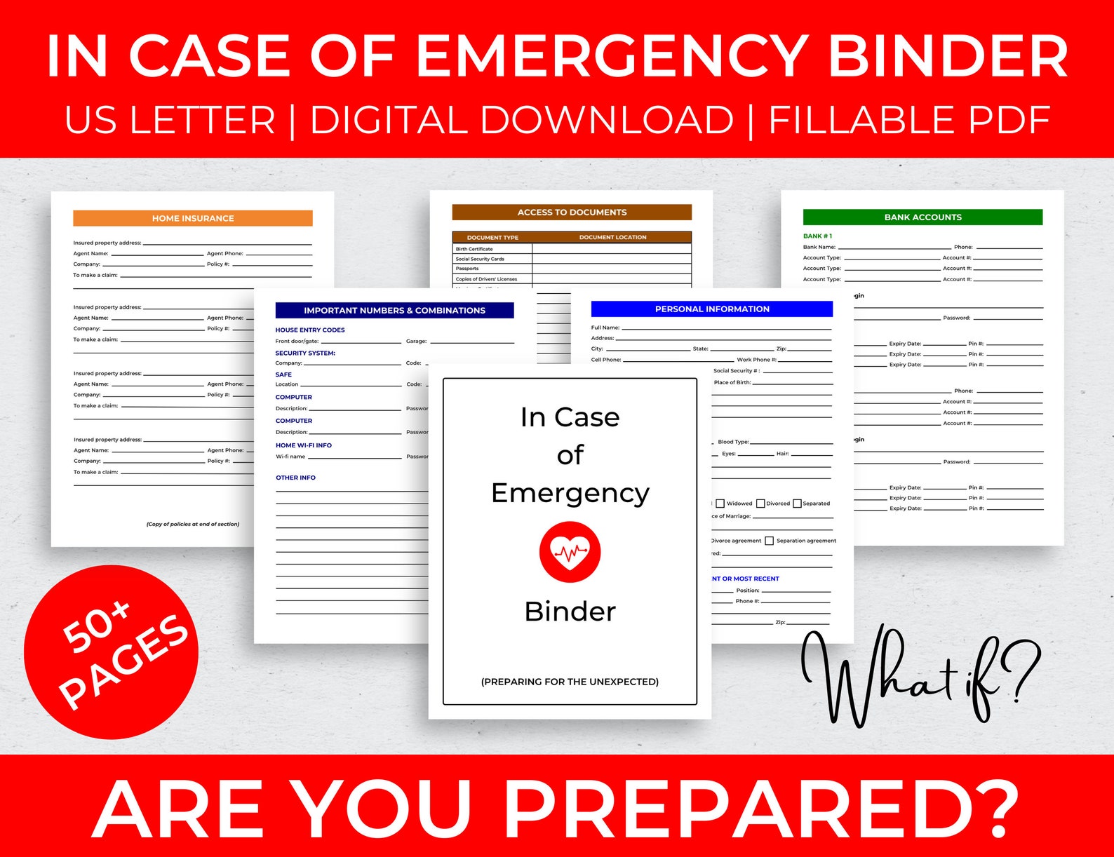 In Case of Emergency Binder Printable Planner Fillable PDF - Etsy