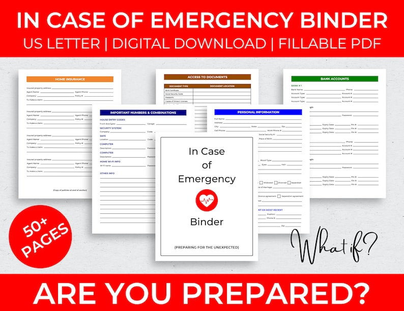 In Case of Emergency Binder Printable Planner Fillable PDF - Etsy