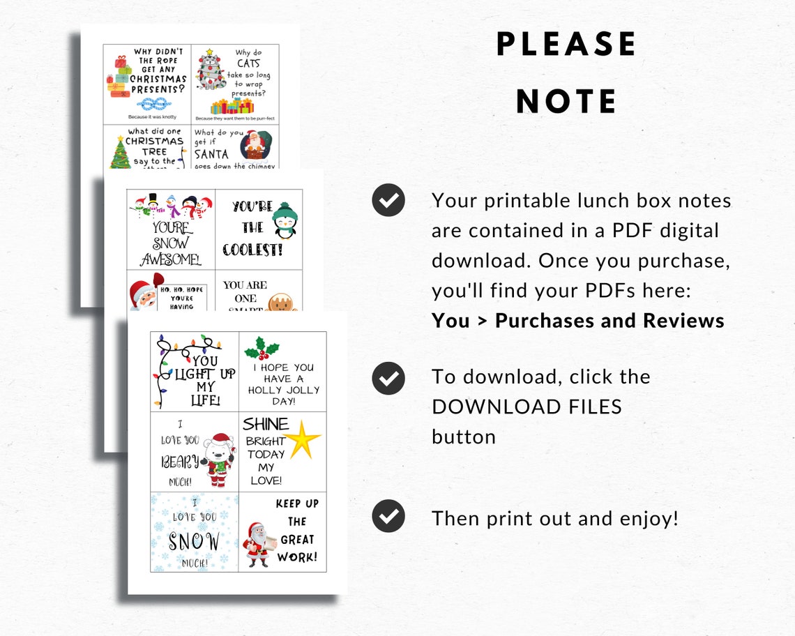 Christmas Lunchbox Notes for Kids Printable 30 Christmas - Etsy