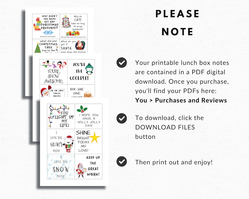 Christmas, Lunchbox Notes for Kids, Printable, 30 Christmas Lunch Box ...