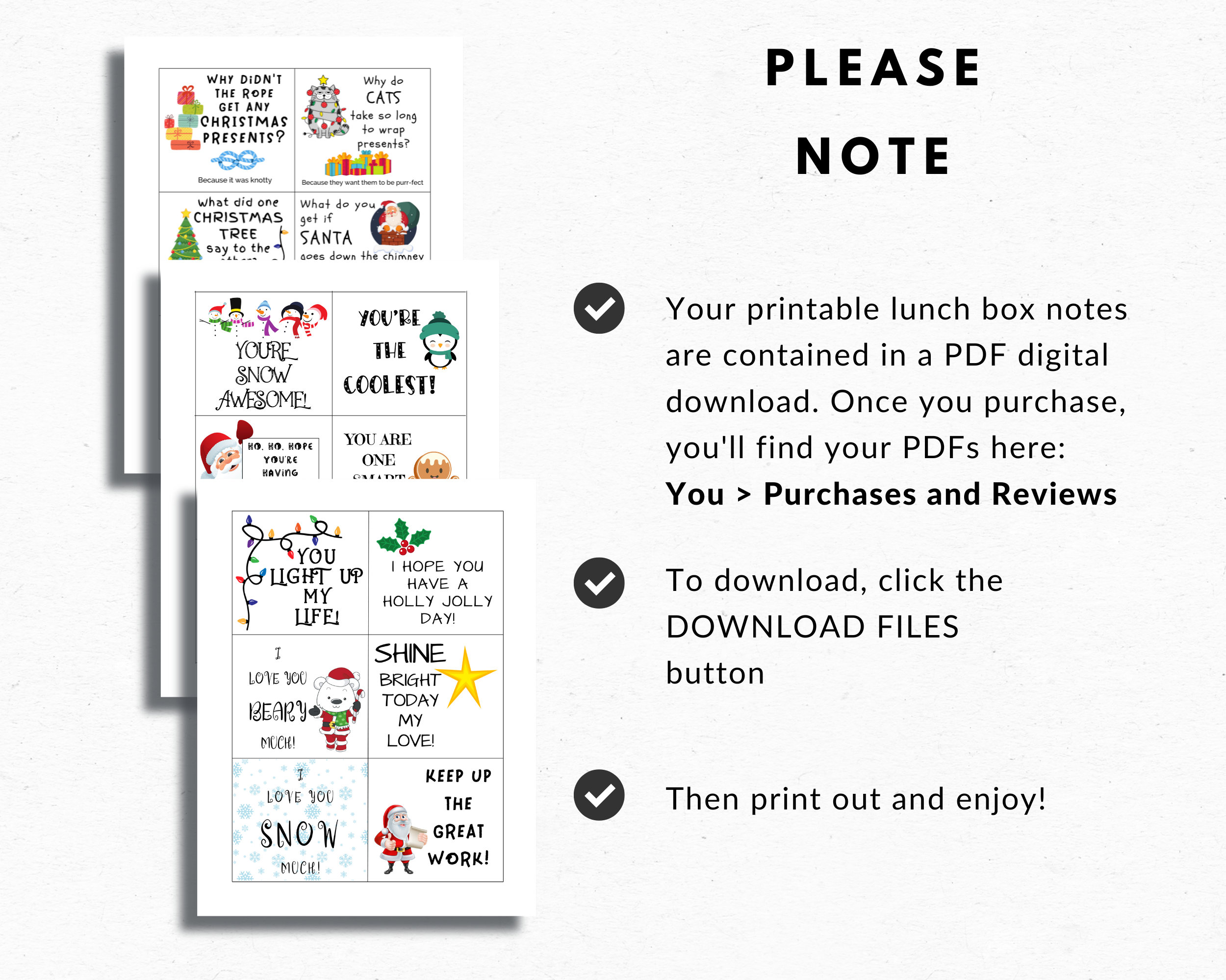 Christmas, Lunchbox Notes for Kids, Printable, 30 Christmas Lunch Box ...