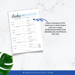 Printable Reading Log, Book Tracker, Reading Tracker, Reading Template ...