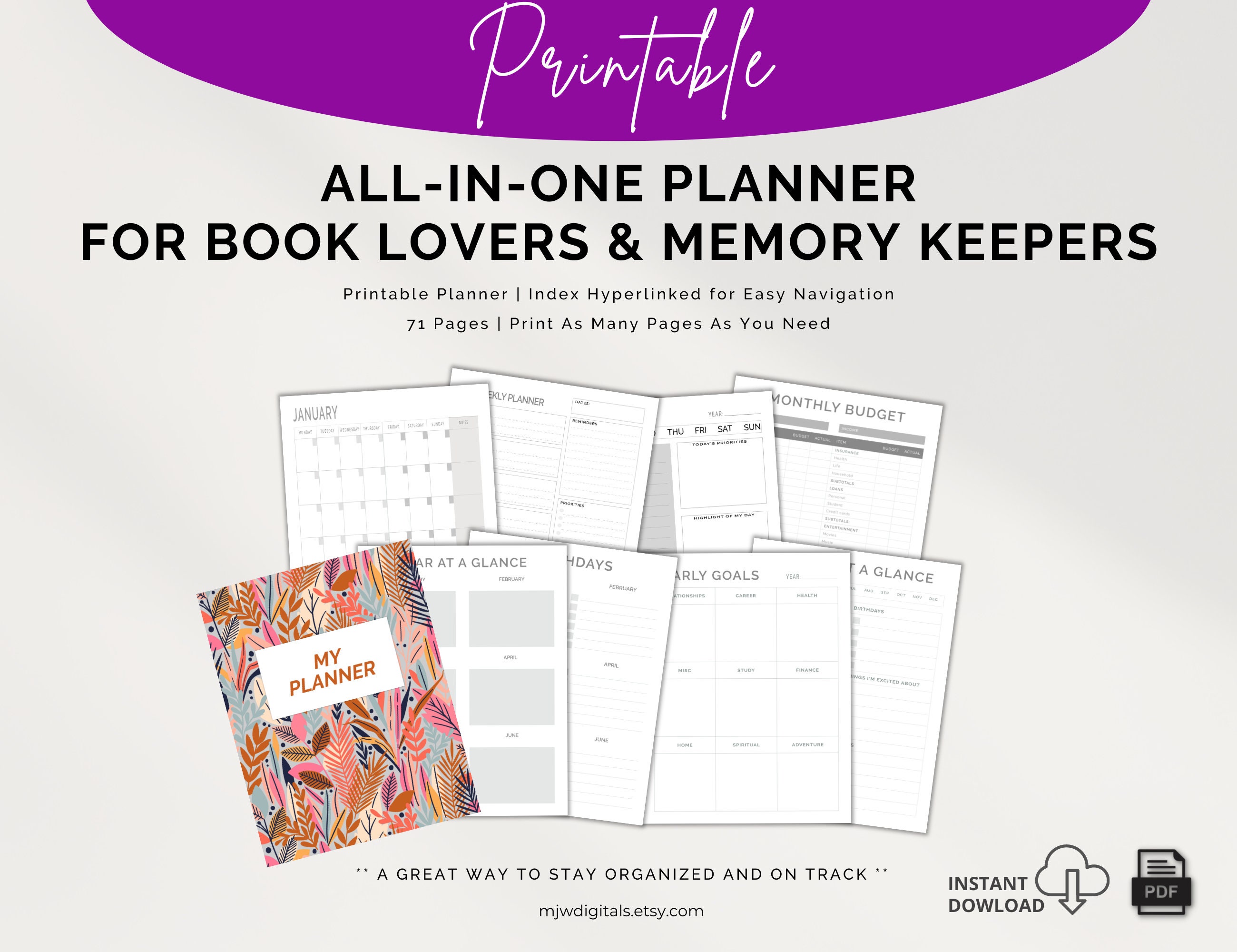All In One Printable Planner Yearly Monthly Weekly Daily Etsy