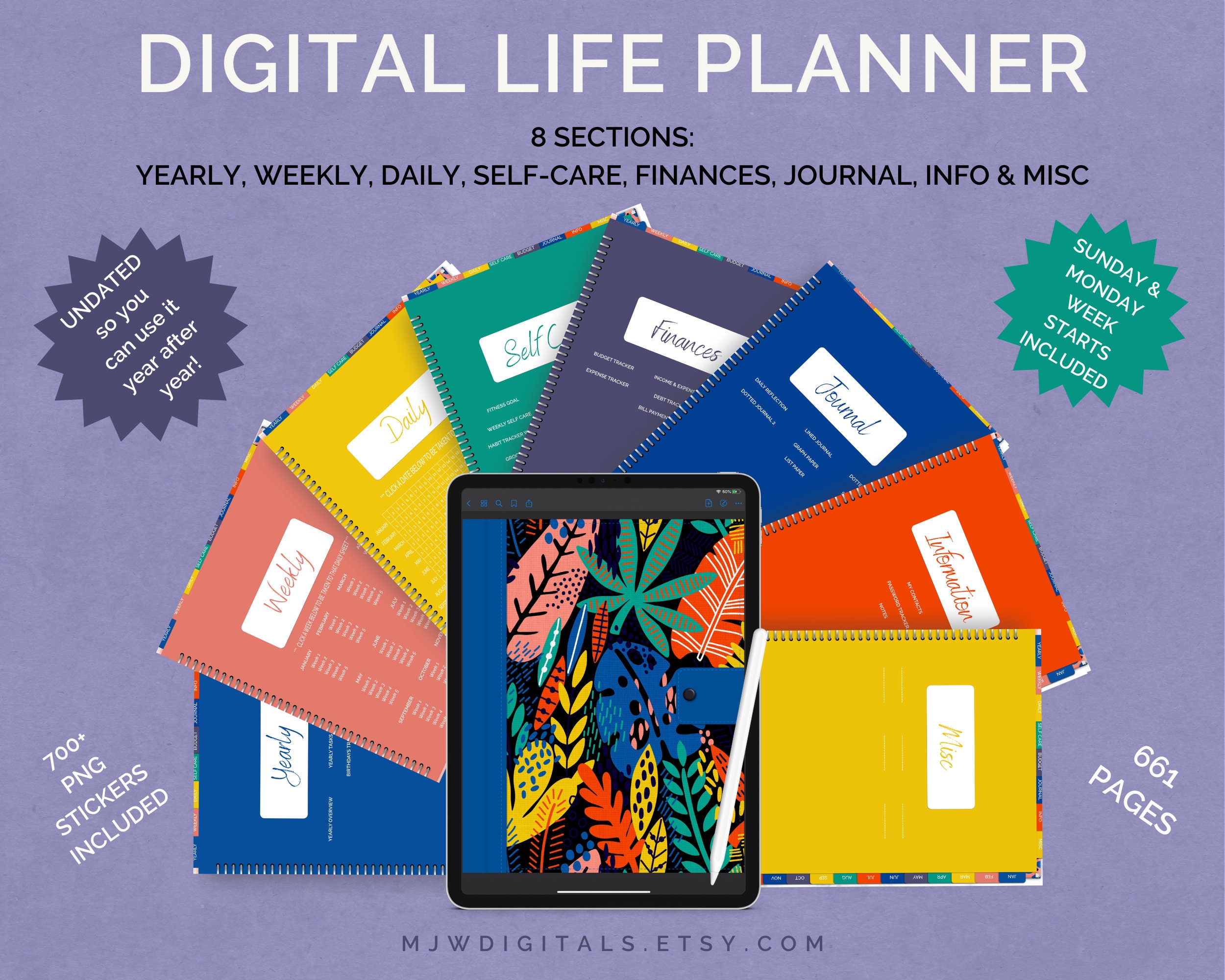 Life Planner & Organizer, Undated, Digital Planner for Note-taking Apps ...