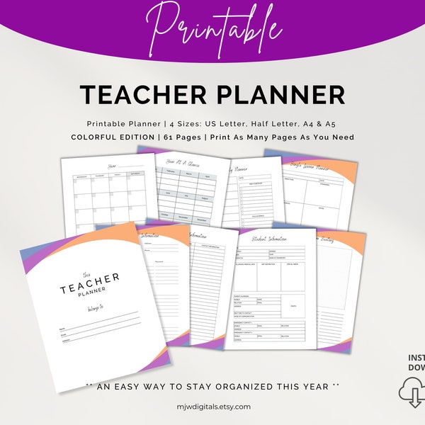 Teacher Planner, Printable Planner, Undated, Lesson Planners, Classroom ...